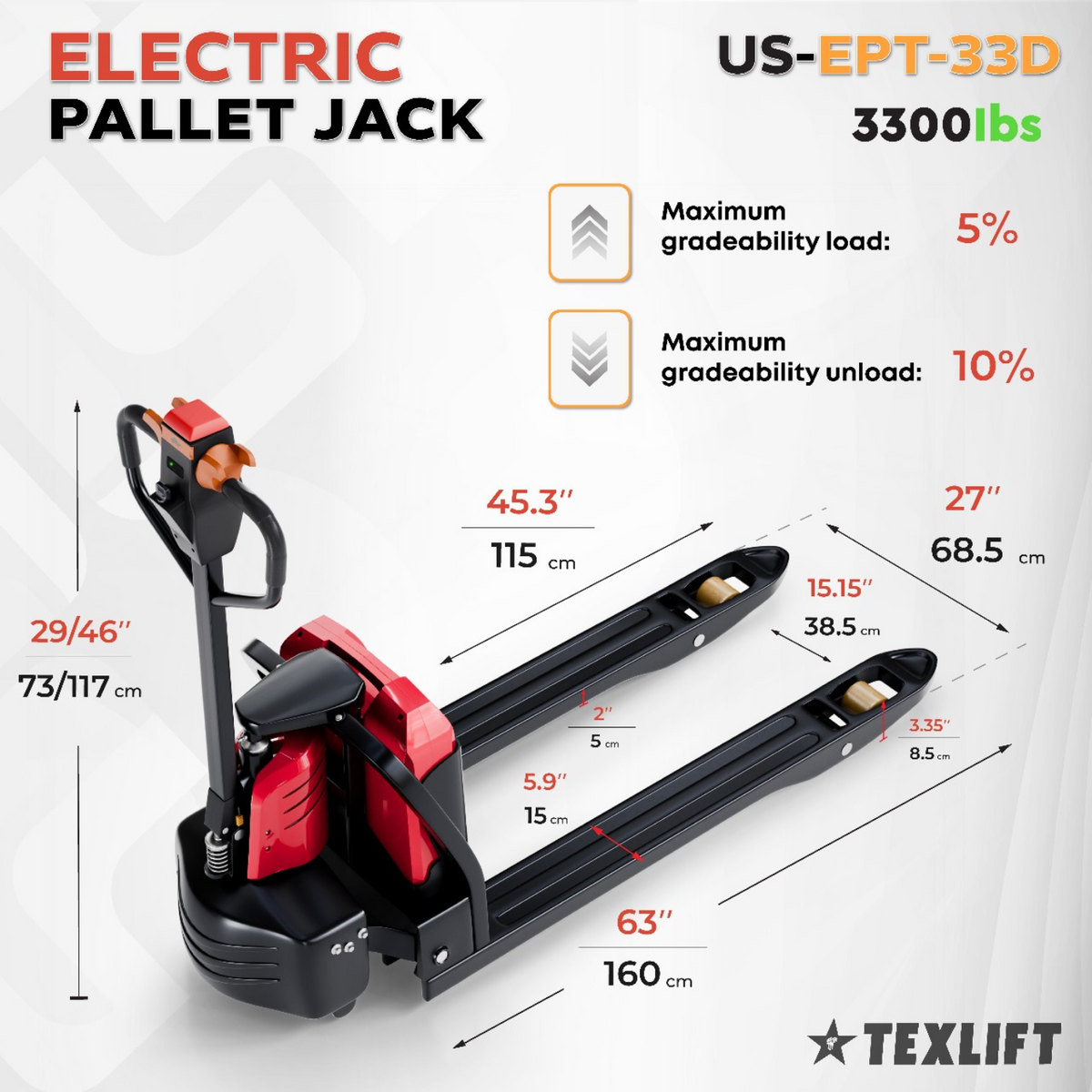 Full Electric Pallet Jack - 3300Lbs Capacity, 24V Lithium Battery